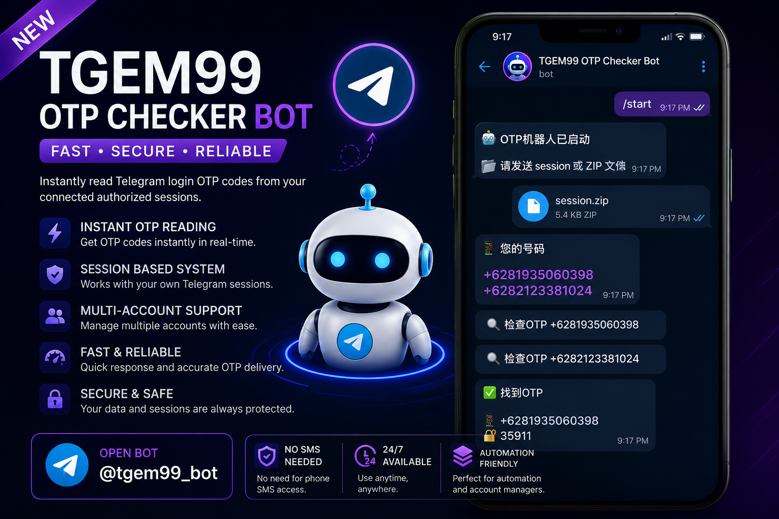 TGEM99 OTP Checker Bot Fast Telegram OTP Reader 2026